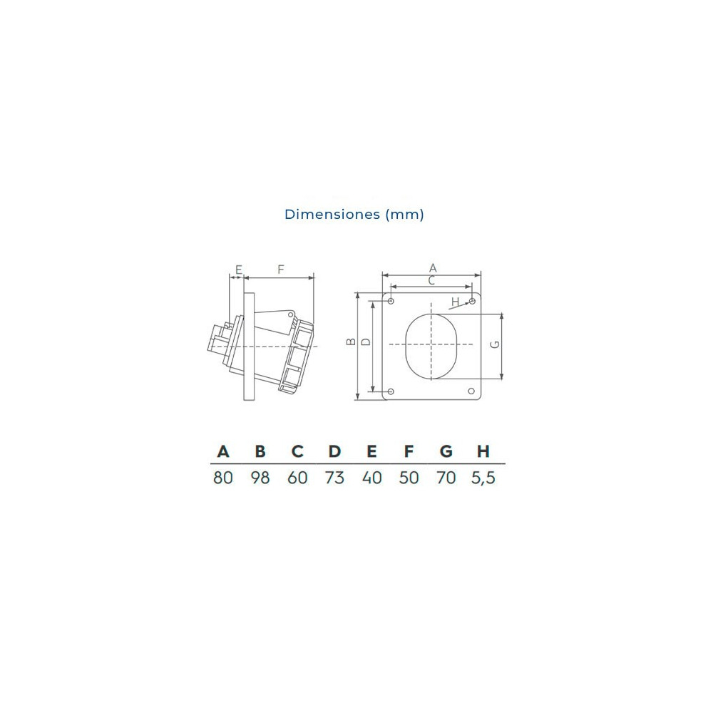 Base Cetac empotrable 3P+T 16A roja IP67 - Alta resistencia