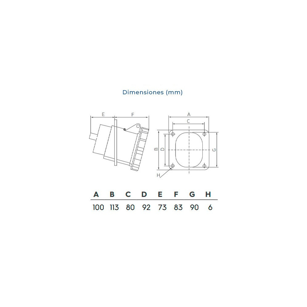 Base empotrable Cetac 63A IP67, seguridad y alta durabilidad.